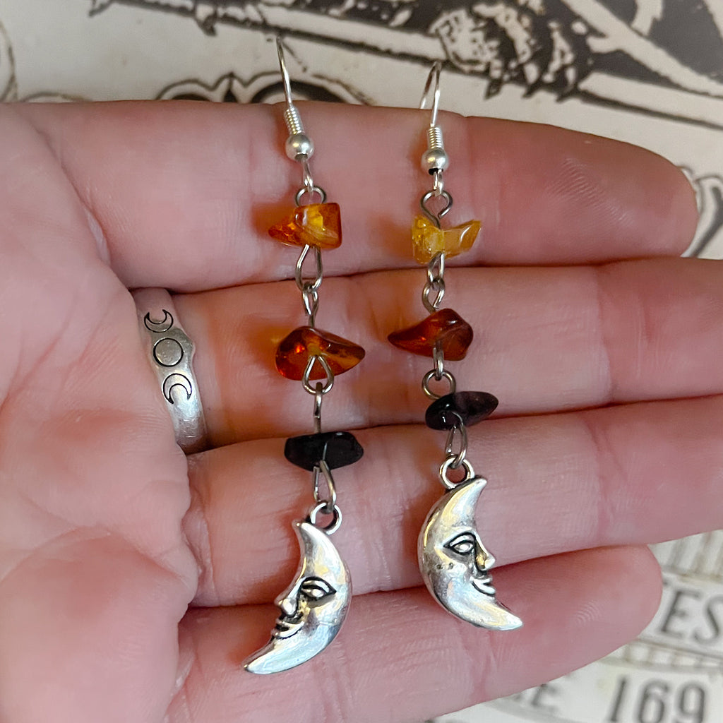 Amber Drop Crescent Moon Earrings – MoonChild Spiritual Emporium